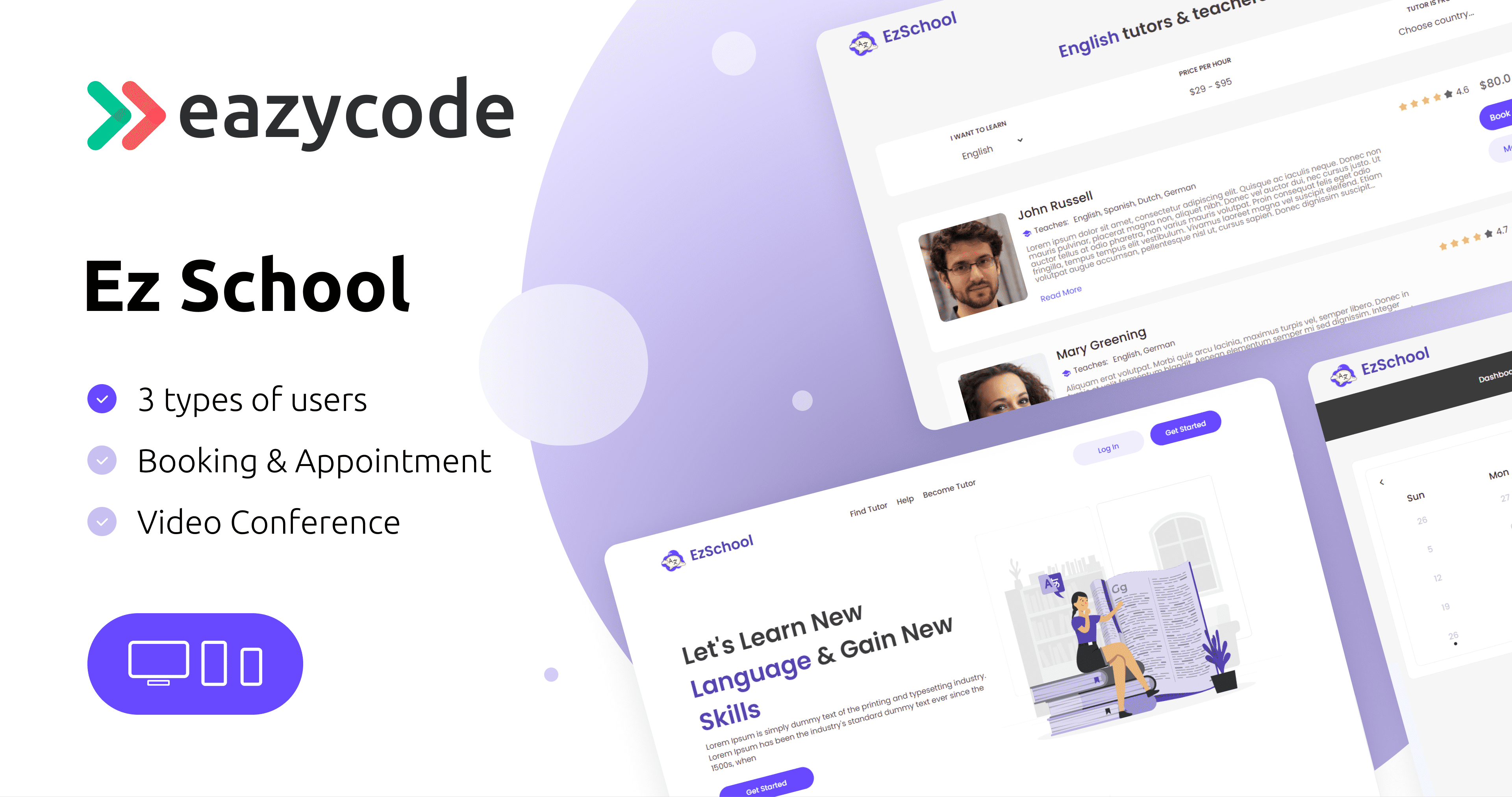 Ez School - Learning & Booking template - NoCode Bubble.io Template by EazyCode - NoCode Agency
